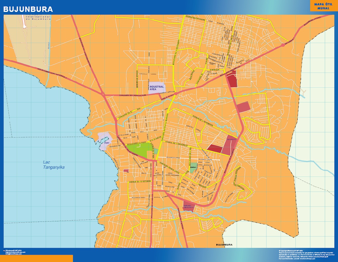 Bujumbura wall wall map | Largest maps of the world. Our big collection