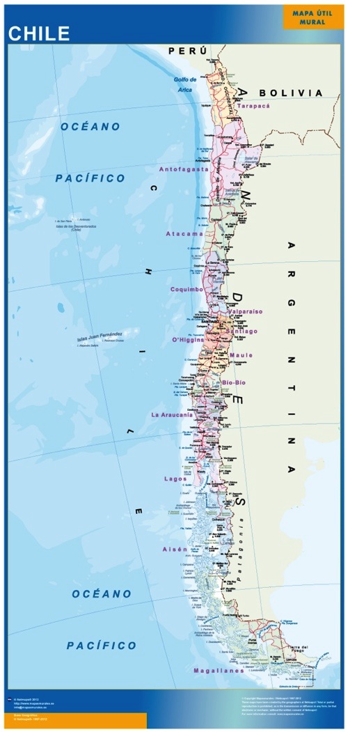 Chile wall map | Laminated wall maps of the world.