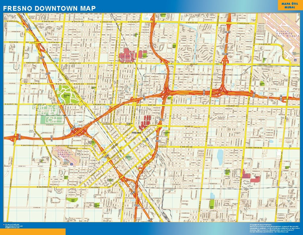 Fresno downtown wall map | Largest maps of the world. Our big collection