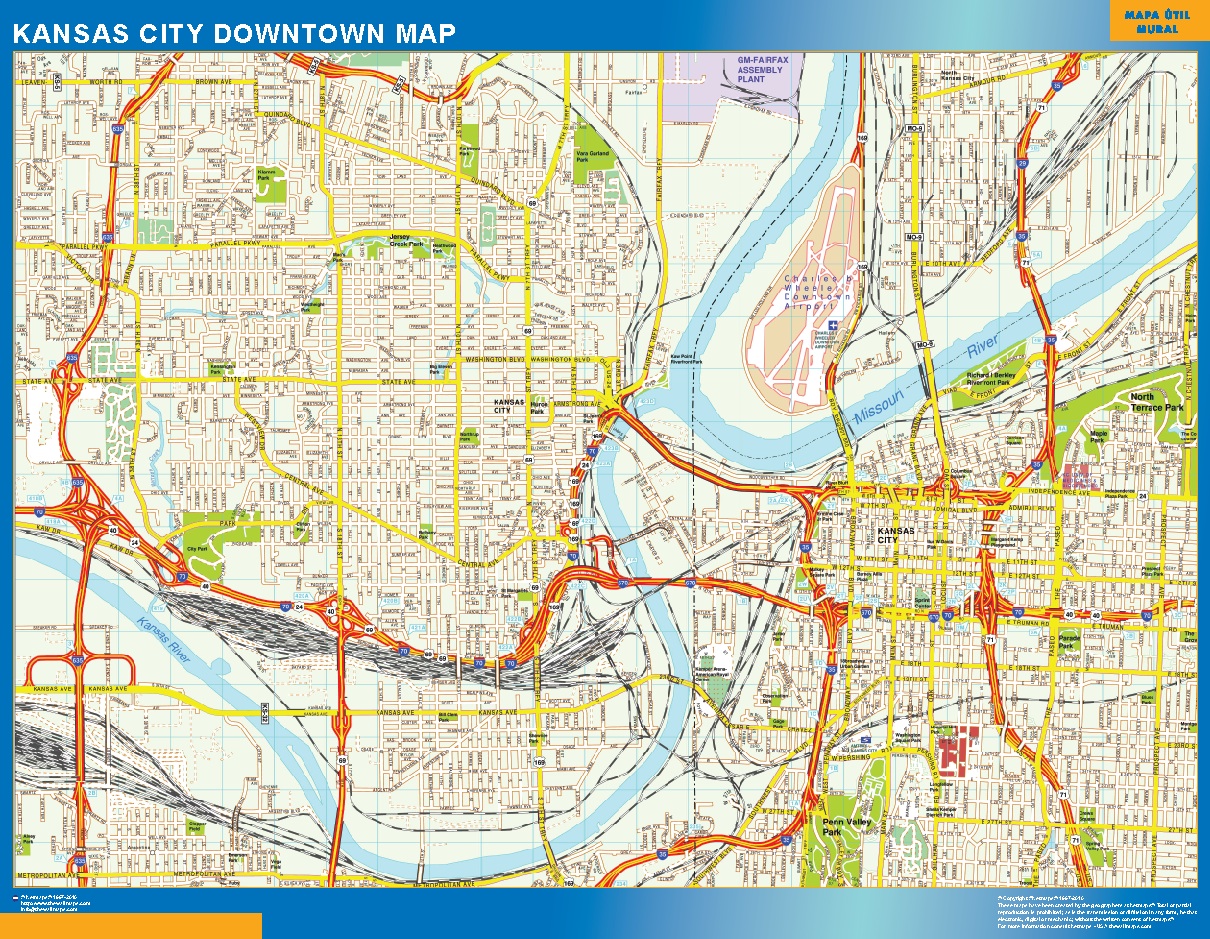 Kansas City downtown wall map | Largest maps of the world. Our big ...