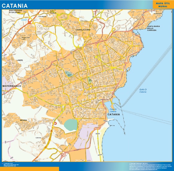 Map of Catania city in Italy | Laminated wall maps of the world.