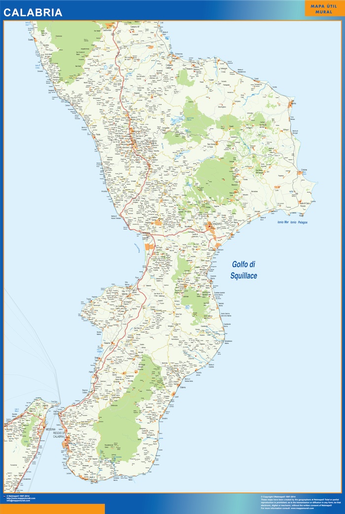 Region of Calabria in Italy | Laminated wall maps of the world.