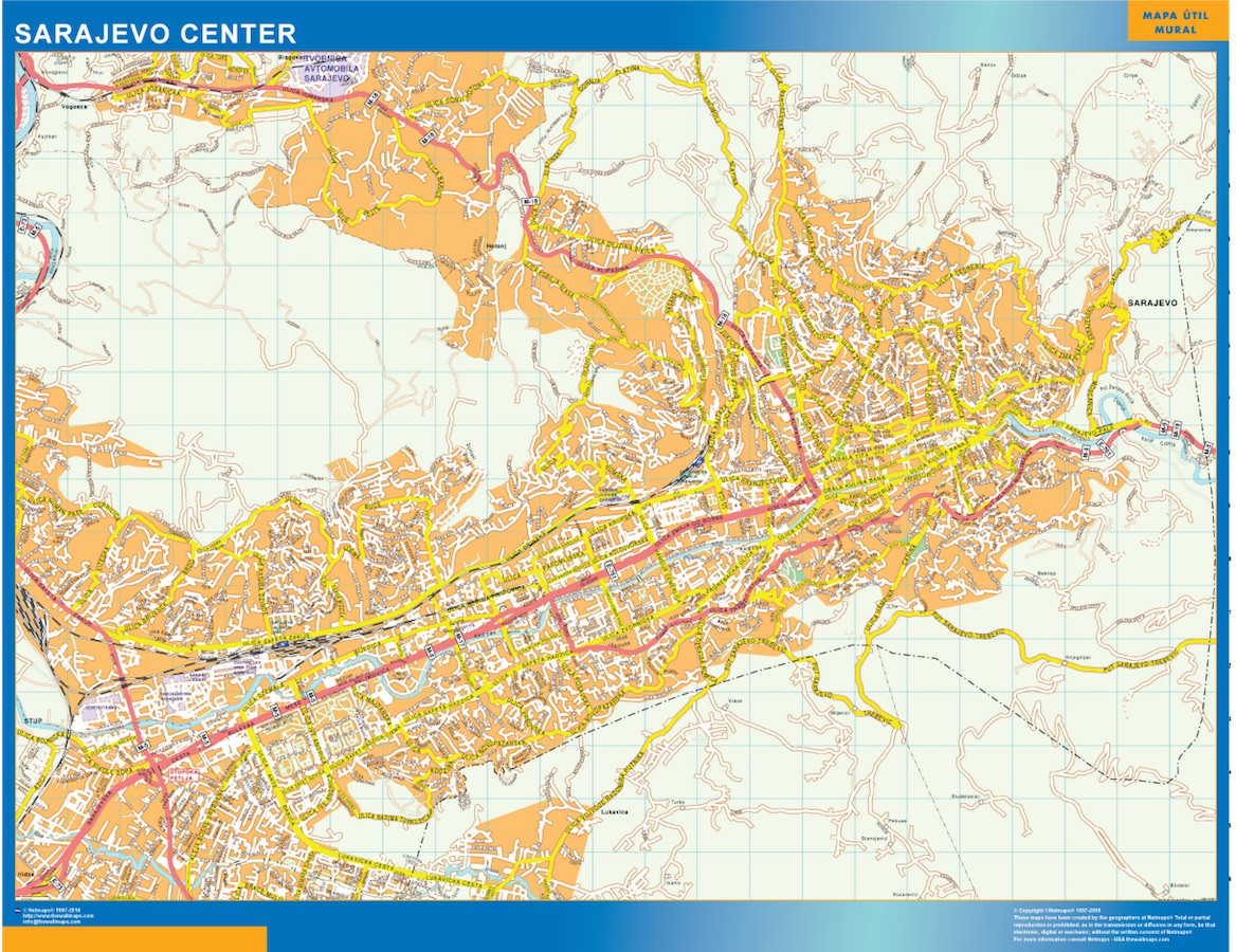 Sarajevo downtown wall map | Largest maps of the world. Our big collection