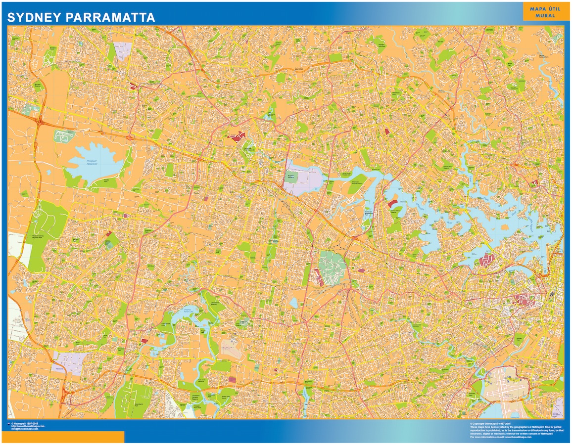 Sydney Parramatta laminated wall map | Largest maps of the world. Our ...