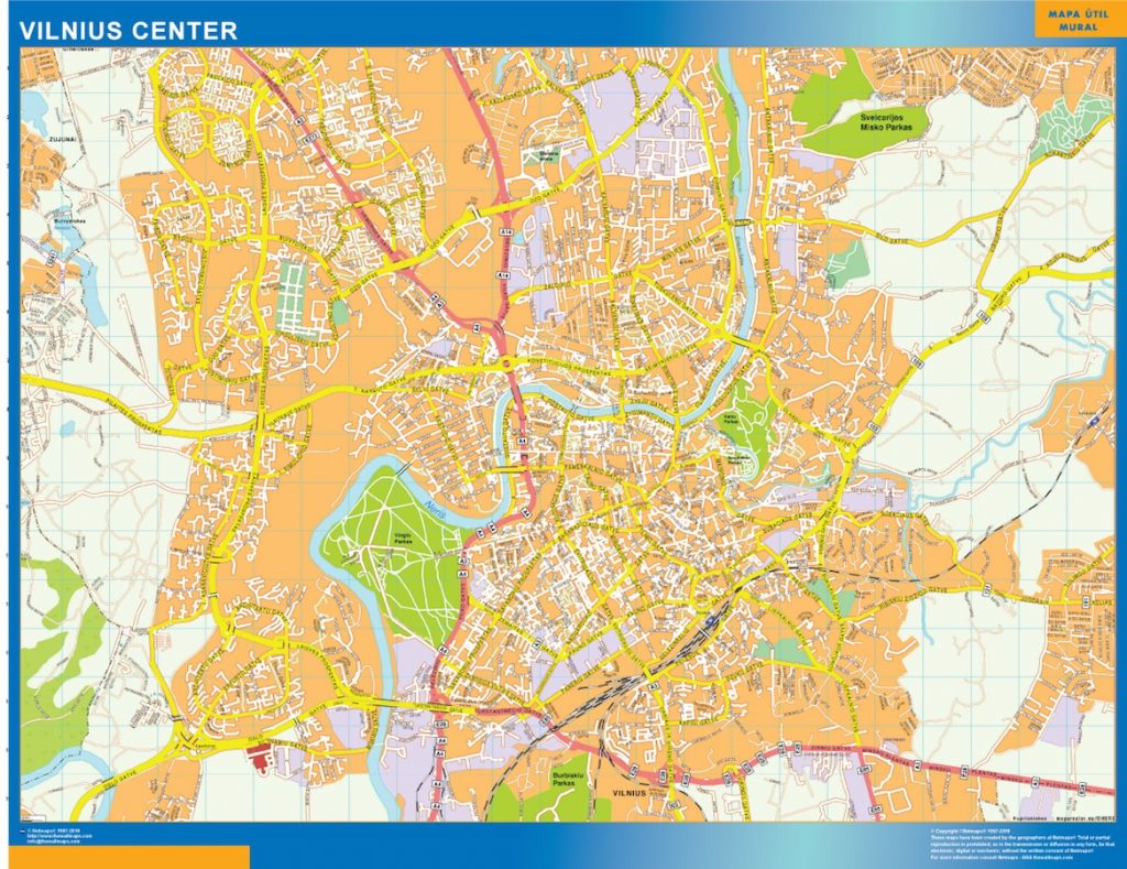 Vilnius downtown map | Laminated wall maps of the world.