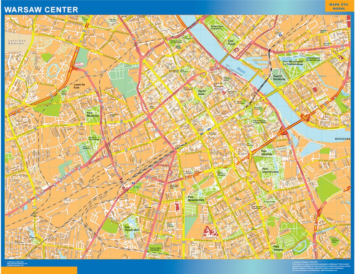 Warsaw downtown wall map | Largest maps of the world. Our big collection