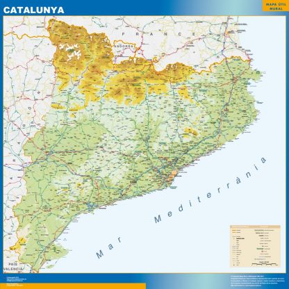 large map of Catalonia physical | Laminated wall maps of the world.